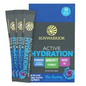 SUNWARRIOR Active Hydration Electrolyte Powder Sticks, 126g Blue Raspberry