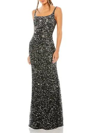 Mac Duggal Petite Sequined Low Back Slip Gown - Black