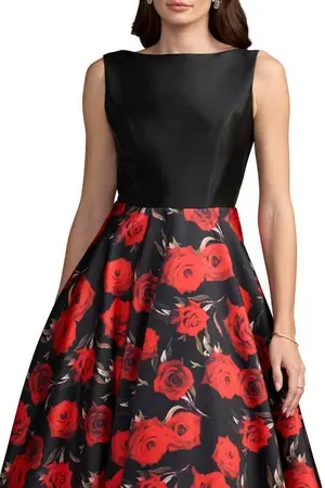 Mac Duggal Floral Printed Mikado Open Back Sleeveless Gown