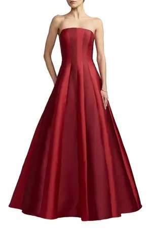 Mac Duggal Strapless Paneled Mikado Ballgown - Wine Multi