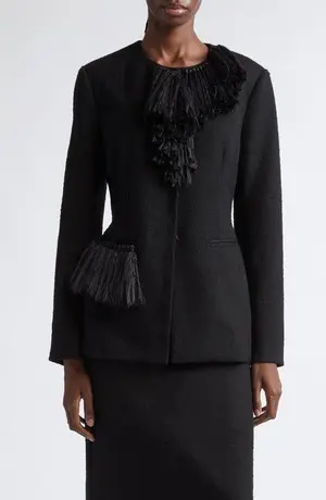 HEIRLOME Matilde Virgin Wool Blend Fringe Jacket - Black
