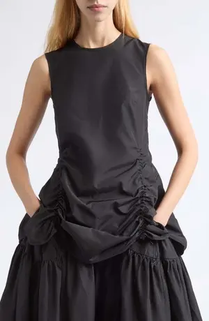 Cecilie Bahnsen Unika Ruched Recycled Faille Top - Black