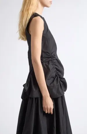 Cecilie Bahnsen Unika Ruched Recycled Faille Top - Black