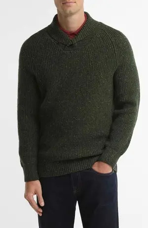 Barbour Essentials Fleck Shawl Collar Sweater - Olive