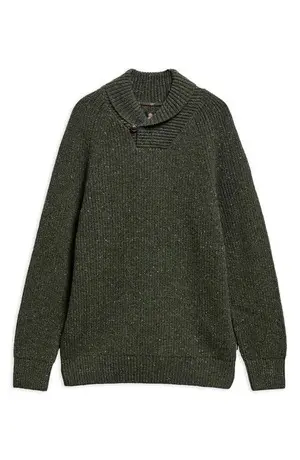Barbour Essentials Fleck Shawl Collar Sweater - Olive