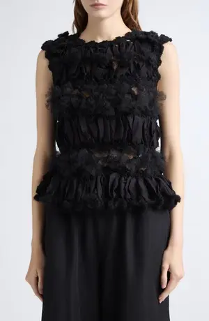 Tao Comme Des Garçons Hairpin Lace Crochet Sleeveless Top - Black