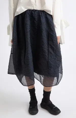 Cecilie Bahnsen Fosia Matelassé Midi Skirt - Navy
