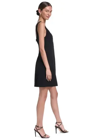 Halston Sleeveless Embellished Crepe Shift Dress - Black