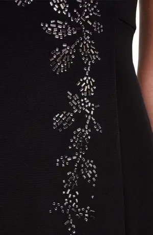 Halston Sleeveless Embellished Crepe Shift Dress - Black