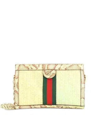 Gucci Ophidia Chain Shoulder Bag Raffia With Snakeskin Small Crossbody Bag - Neutrals