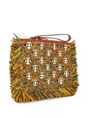 Rabanne Fringe-trimmed Medallion-embellished Clutch Bag - Orange