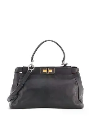 Fendi Peekaboo Bag Soft Leather Regular Shoulder Bag - Black
