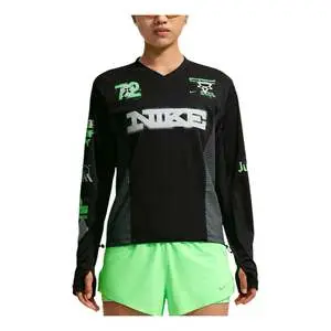 Nike Swift Long Sleeve Tops 'black Illusion Green - Black/iron Grey/illusion Green