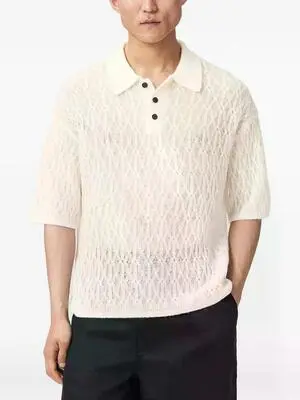 ALLSAINTS Crochet-knit Short-sleeve Polo Shirt - Neutrals