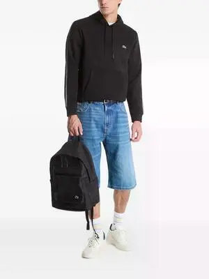 Lacoste Logo-patch Tape-detail Hoodie - Black