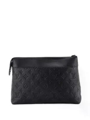 LOUIS VUITTON Pochette Voyage Souple Monogram Shadow Leather Clutch Bag - Black