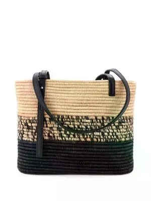 Loewe Square Basket Woven Raffia Small Tote Bag - Black