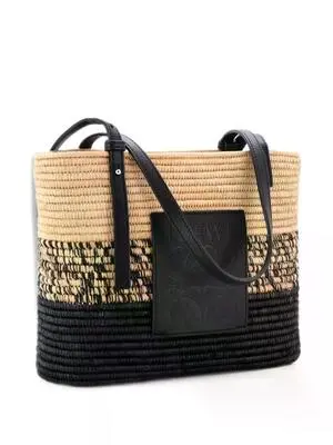 Loewe Square Basket Woven Raffia Small Tote Bag - Black