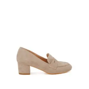 RAG & CO Neutrals Astra Block Heel Genuine Suede Loafers In Sand By - Black