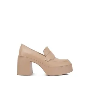 RAG & CO Neutrals Elspeth Heeled Platform Leather Loafers In Sand By - Black
