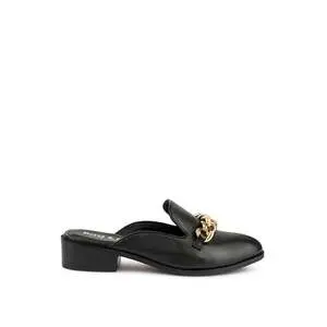 RAG & CO Aksa Chain Embellished Leather Mules In By - Black