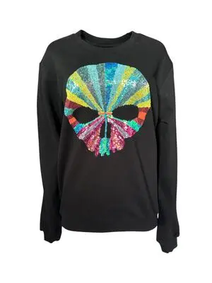 ANY OLD IRON Black / Gold Multicolor Sequin Rainbow Skull Sweatshirt