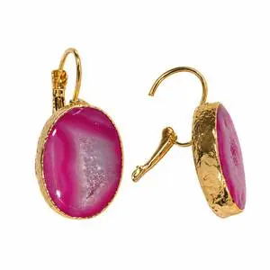 BY OZGE Pink / Gold Radiant Energy Pink Druzy Agate Gold-plated Drop Earrings Pink - Pink/gold
