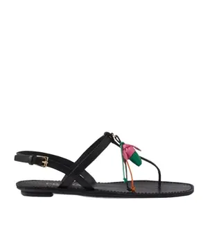 Prada Antiqued Leather Thong Sandals With Floral Ornament