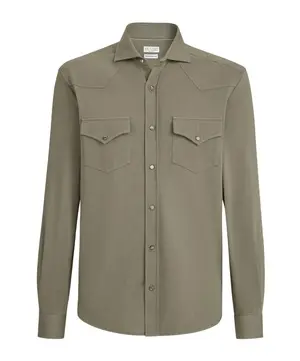 Brunello Cucinelli Cotton Piqué Western Shirt - Gray