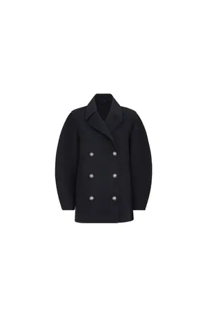 Brunello Cucinelli Hand-crafted Pea Coat In Virgin Wool And Cashmere Double Cloth With Monili - Cobalt