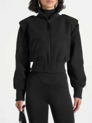 Manière De Voir Delfina Suede Trench-detail Bomber Jacket - Black