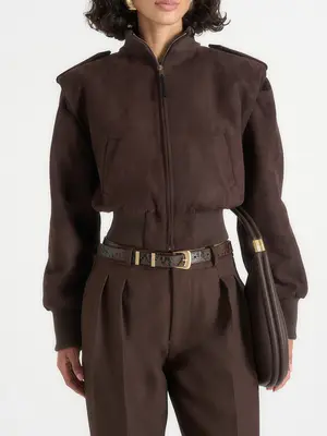 Manière De Voir Delfina Suede Trench-detail Bomber Jacket - Brown