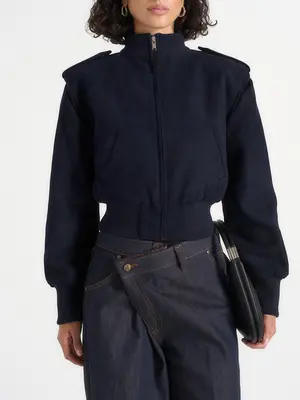 Manière De Voir Delfina Suede Trench-detail Bomber Jacket - Navy