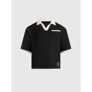 Manière De Voir Brice Boxy Crochet Detail Polo Shirt - Black