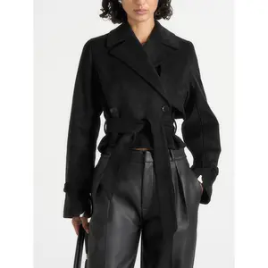 Manière De Voir Poppy Belted Cropped Suede Trench Jacket - Black