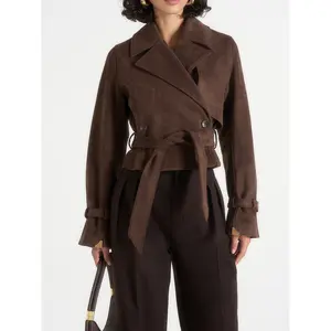 Manière De Voir Poppy Belted Cropped Suede Trench Jacket - Brown