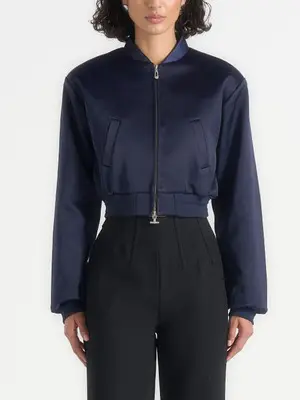 Manière De Voir Monique Satin Wide Shoulder Bomber Jacket - Navy