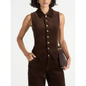 Manière De Voir Nancy Corduroy Cinched Waistcoat With Point Collar