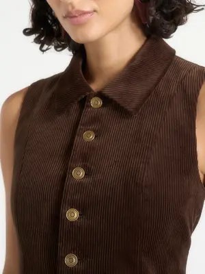 Manière De Voir Nancy Corduroy Cinched Waistcoat With Point Collar