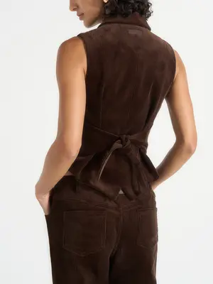Manière De Voir Nancy Corduroy Cinched Waistcoat With Point Collar