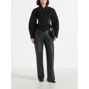 Manière De Voir Sky Hourglass Contrast Leather Jacket - Black