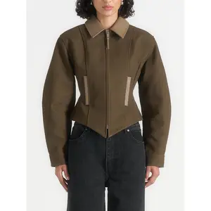 Manière De Voir Sky Hourglass Contrast Leather Jacket - Khaki