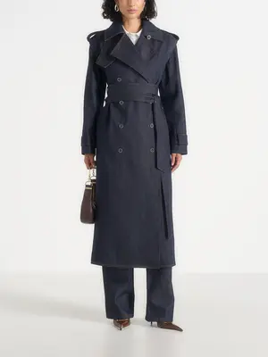Manière De Voir Esther Denim Trench Coat With Double Belt - Indigo