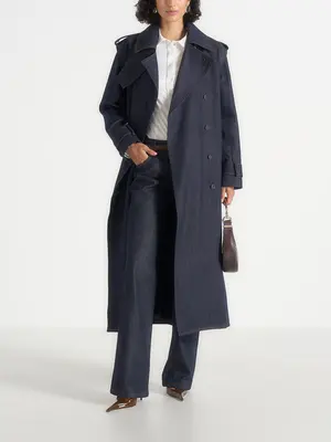 Manière De Voir Esther Denim Trench Coat With Double Belt - Indigo