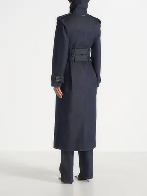 Manière De Voir Esther Denim Trench Coat With Double Belt - Indigo