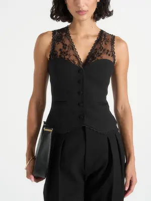 Manière De Voir Veronica Lace-panel Tailored Corset Waistcoat Black