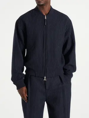 Manière De Voir Leandro Pinstripe Wool Bomber Jacket - Navy