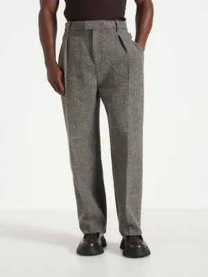 Manière De Voir Dorian Wool-blend Herringbone Pleated Trousers