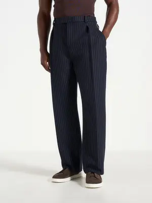 Manière De Voir Dorian Wool Pinstripe Pleated Trousers - Navy