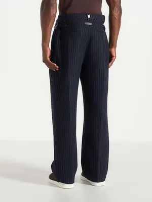 Manière De Voir Dorian Wool Pinstripe Pleated Trousers - Navy